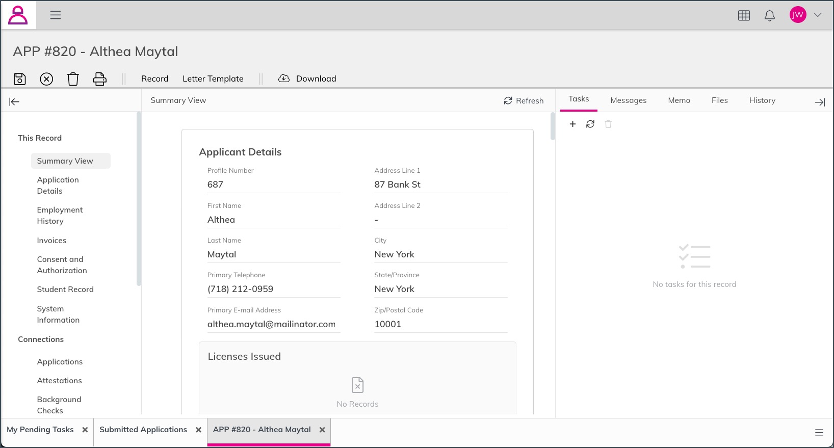 License/Registration Application Management – Thentia