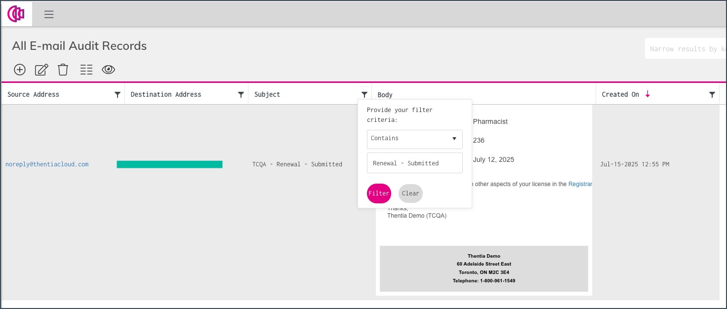 Tracking and Verifying Emails with the Transmission Log – Thentia